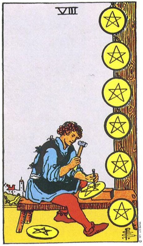 Eight of Pentacles Tarot Card Meanings - My Angel Numbers